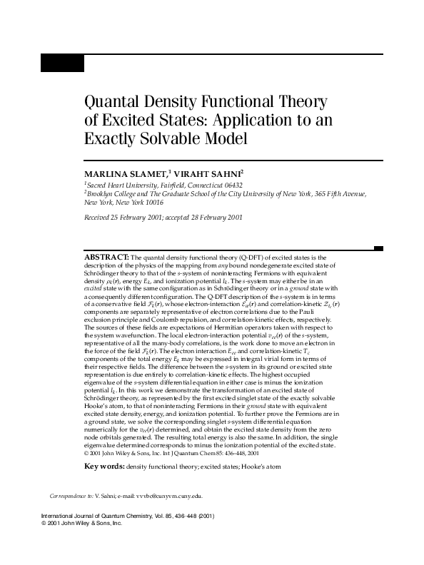 Pdf Q Dft Of Excited States In Solvable Models