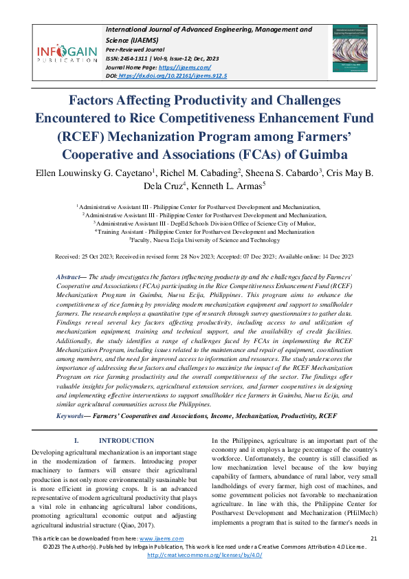 (PDF) Factors Affecting Productivity and Challenges Encountered to Rice ...