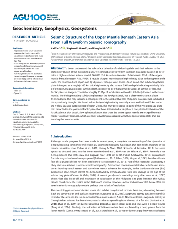 Pdf Seismic Structure Of The Upper Mantle Beneath Eastern Asia From Full Waveform Seismic
