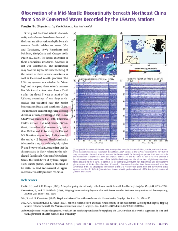 (PDF) Observation of a mid-mantle discontinuity beneath northeast China from S to P converted ...