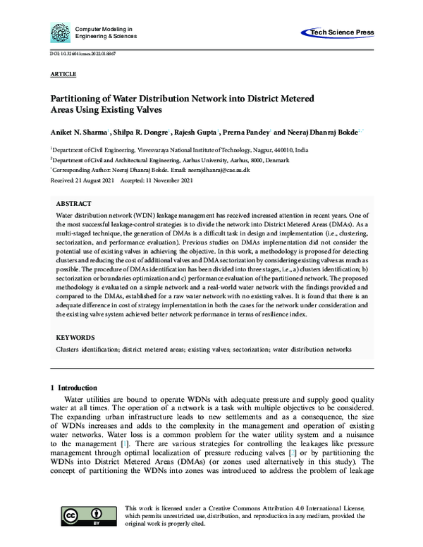 (PDF) Partitioning of Water Distribution Network into District Metered Areas Using Existing Valves