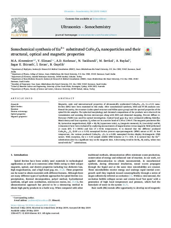 (PDF) Sonochemical synthesis of Eu3+ substituted CoFe2O4 nanoparticles and their structural ...