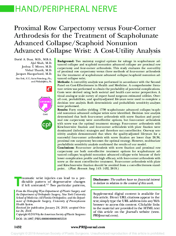 (PDF) Proximal row carpectomy versus four-corner arthrodesis in the ...