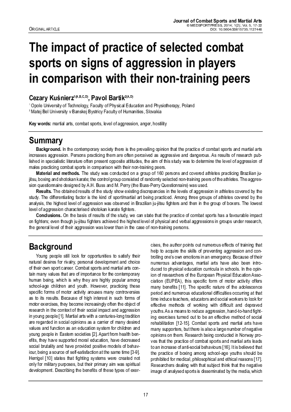 (PDF) The impact of practice of selected combat sports on signs of ...