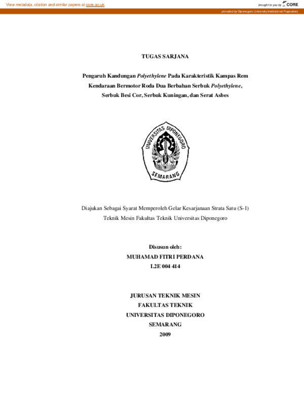 (PDF) Pengaruh Kandungan Polyethylene Pada Karakteristik Kampas Rem ...