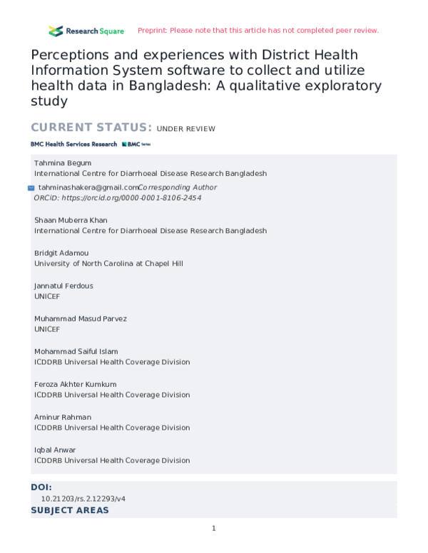 (PDF) Perceptions and experiences with District Health Information ...