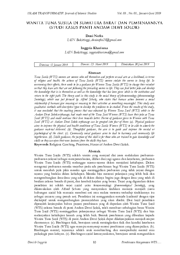 (PDF) Wanita Tuna Susila DI Sumatera Barat Dan Pembinaannya (Studi ...