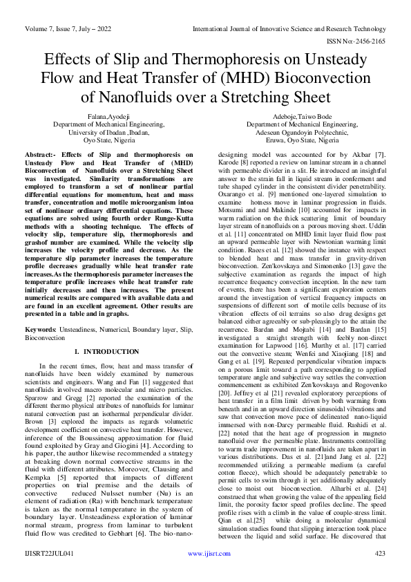 (PDF) Effects of Slip and Thermophoresis on Unsteady Flow and Heat Transfer of (MHD ...
