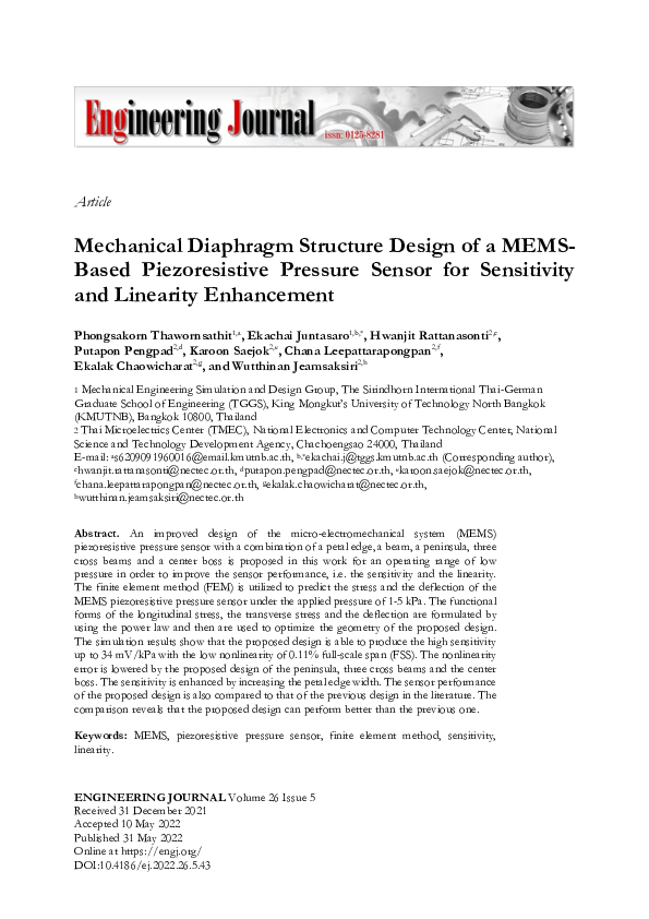 (PDF) Mechanical Diaphragm Structure Design of a MEMS-Based Piezoresistive Pressure Sensor for ...