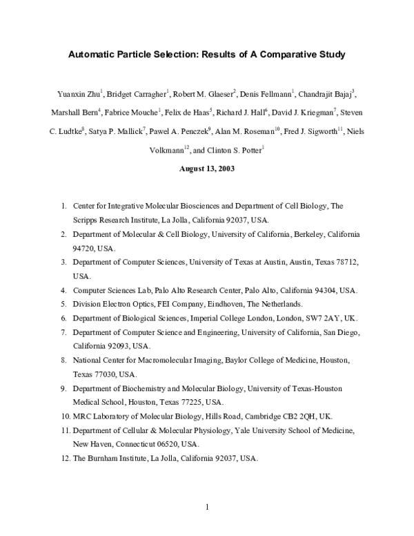 (PDF) Automatic particle selection: results of a comparative study