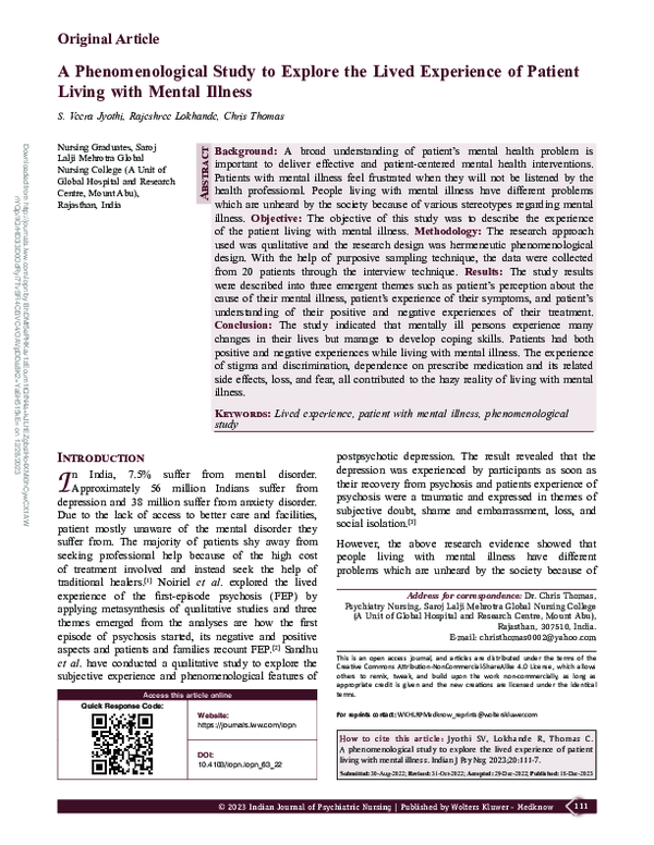 (PDF) A Phenomenological Study to Explore the Lived Experience of ...