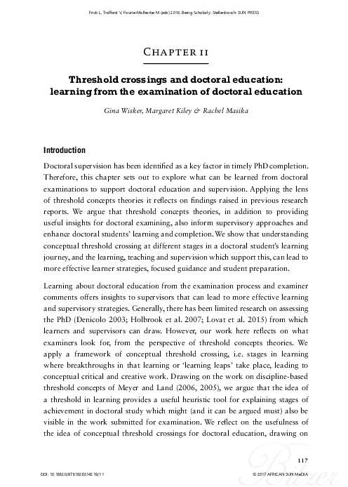 (PDF) Threshold Crossings and Doctoral Education:Learning from the Examination of Doctoral Education