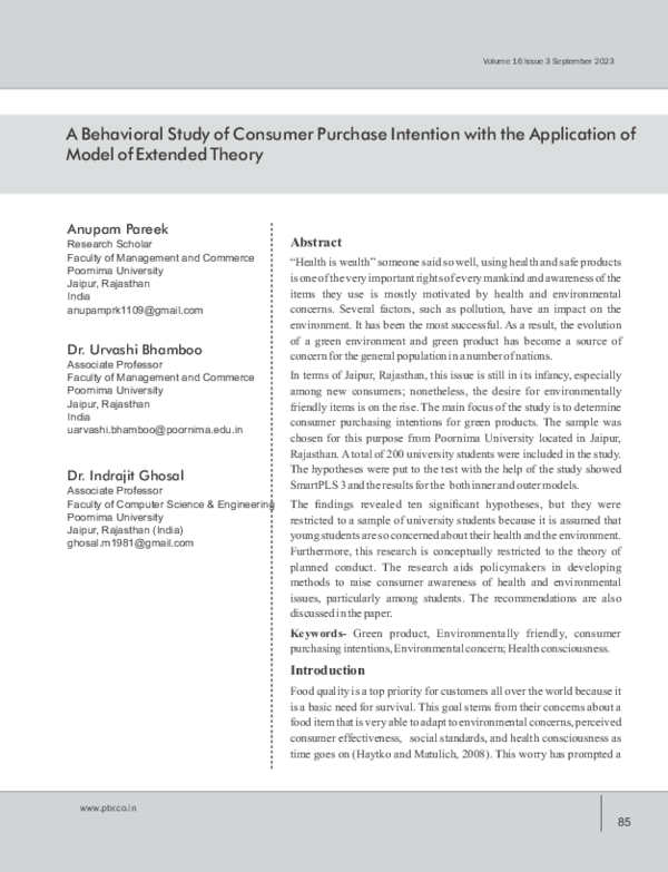 (PDF) A Behavioral Study of Consumer Purchase Intention with the ...