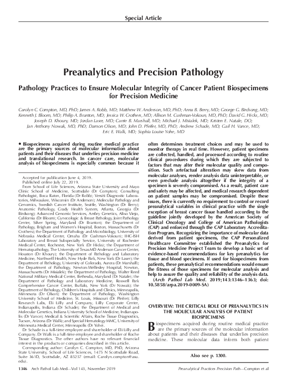 (PDF) Preanalytics and Precision Pathology: Pathology Practices to ...