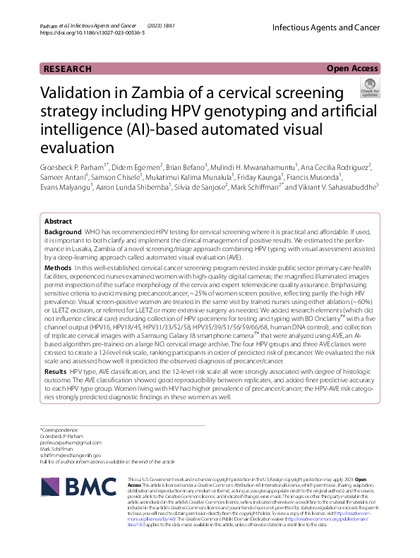 (PDF) Validation in Zambia of a cervical screening strategy including ...