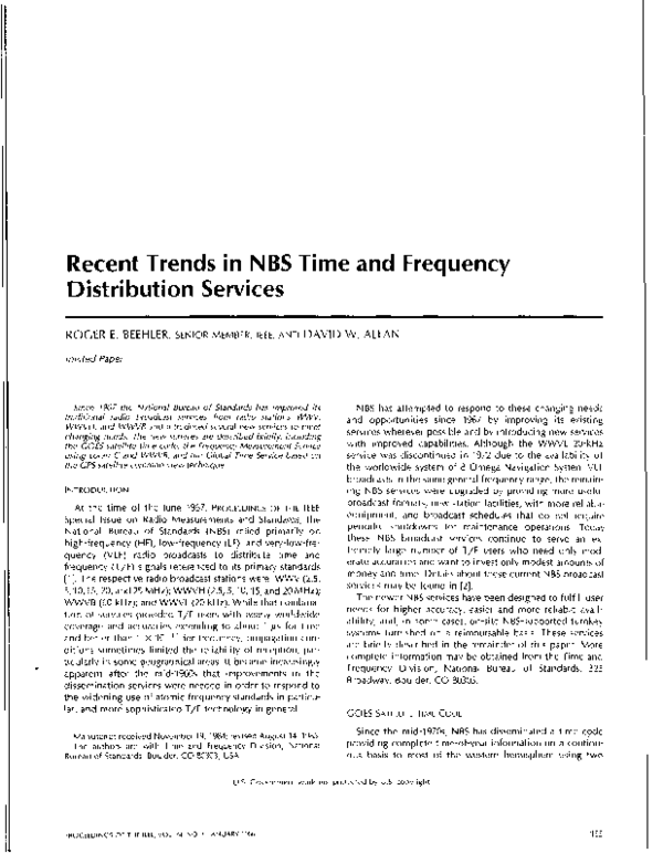 (PDF) Recent trends in NBS time and frequency distribution services