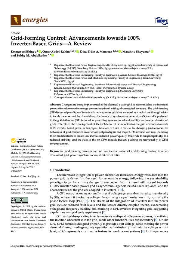 (PDF) Grid-Forming Control: Advancements towards 100% Inverter-Based ...