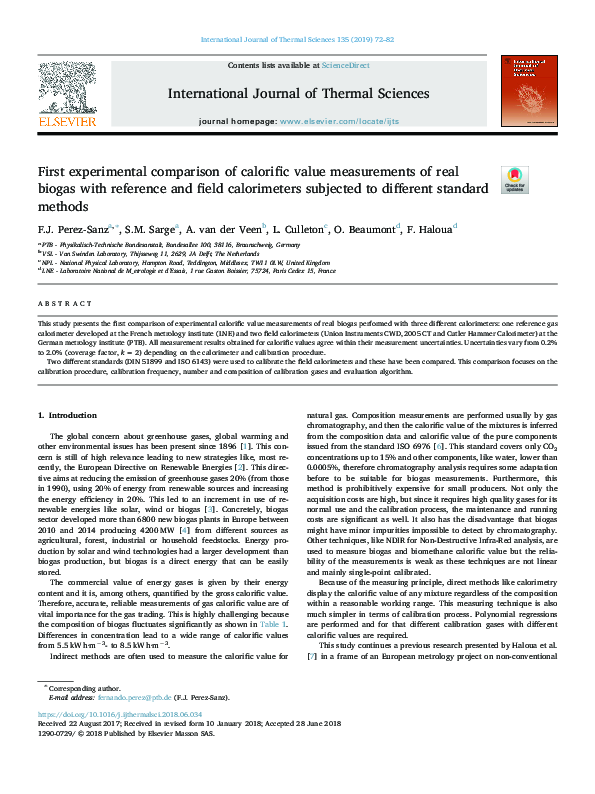 (PDF) First experimental comparison of calorific value measurements of ...