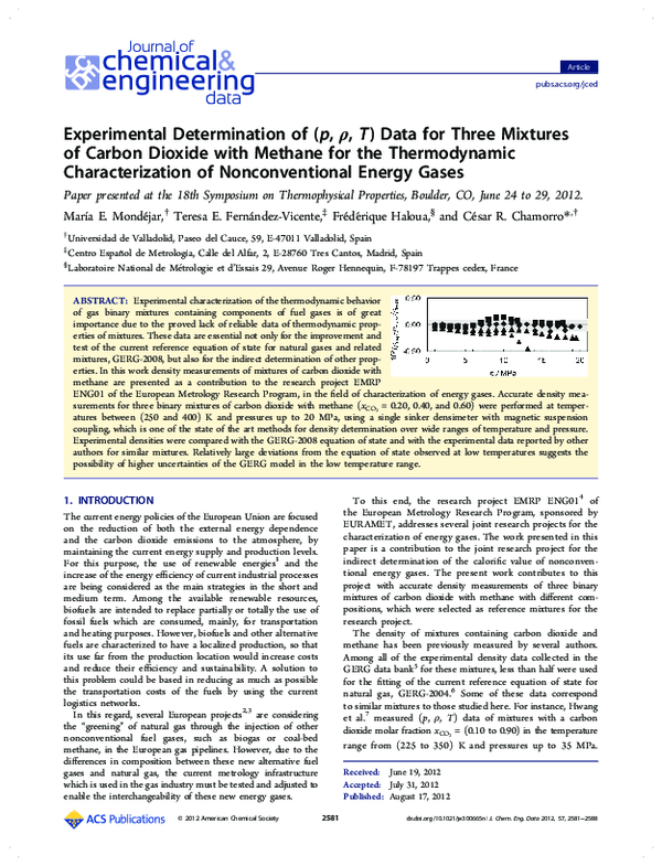Pdf Experimental Determination Of P ρ T Data For Three Mixtures