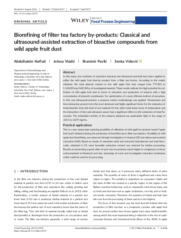(PDF) Biorefining of filter tea factory by-products: Classical and ...