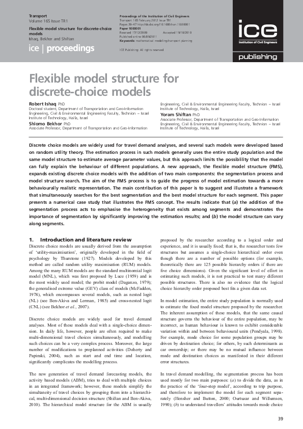 (PDF) Flexible model structure for discrete-choice models | Shlomo Bekhor - Academia.edu