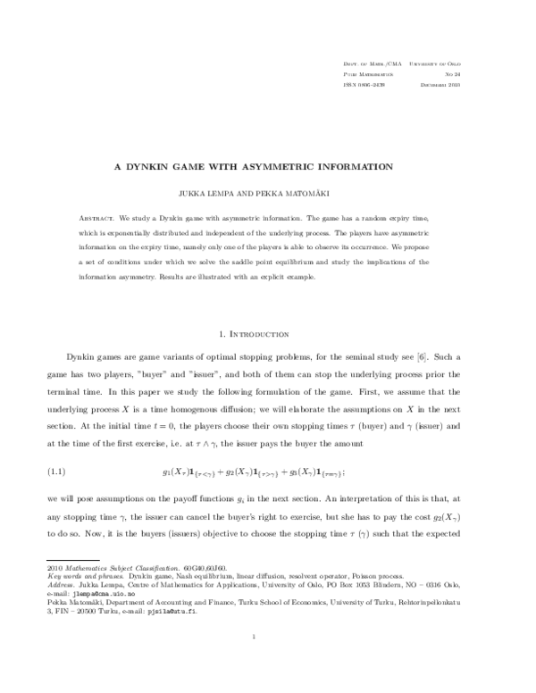 (PDF) A Dynkin game with asymmetric information | Neda Esmaeili - Academia.edu
