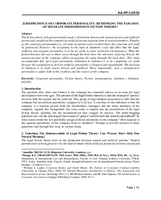 (PDF) Jurisprudence of Corporate Personality: Rethinking the Paradox of ...
