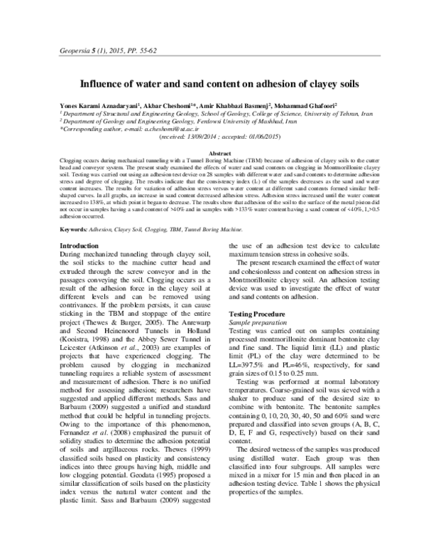 (PDF) Effects of Water and Sand on Clay Soil Adhesion in Tunneling