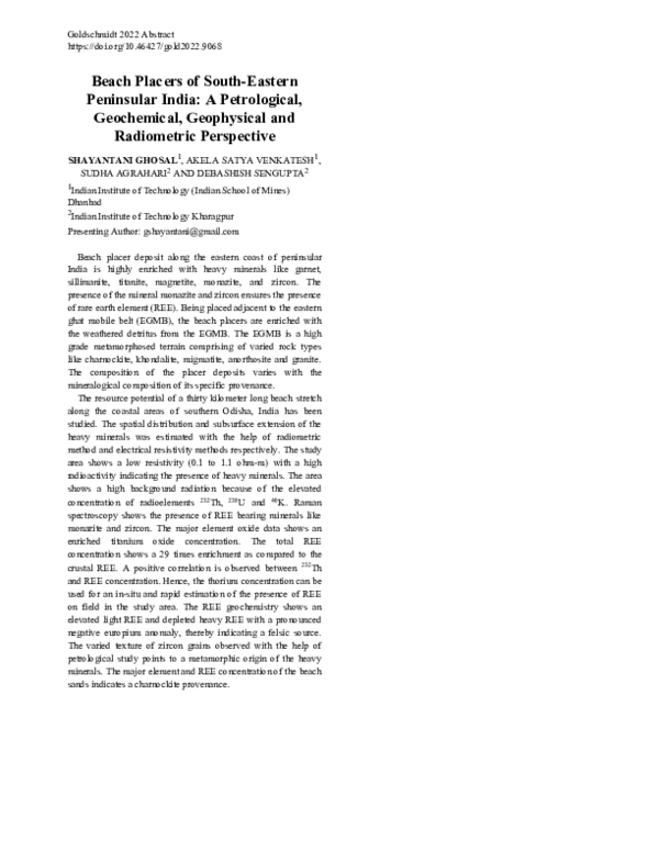 (PDF) Beach Placers of South-Eastern Peninsular India: A Petrological ...