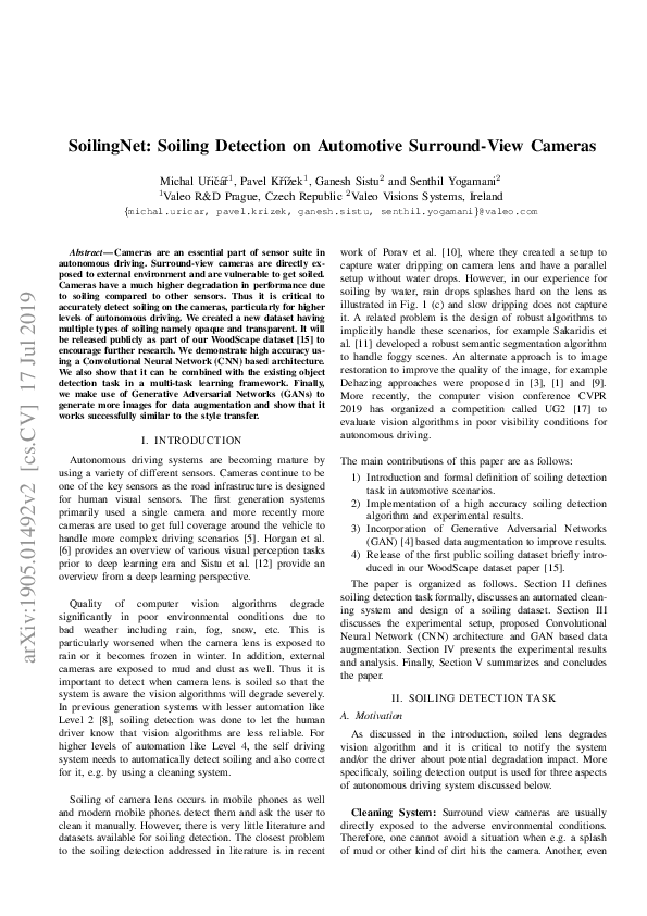 (PDF) SoilingNet: Soiling Detection on Automotive Surround-View Cameras