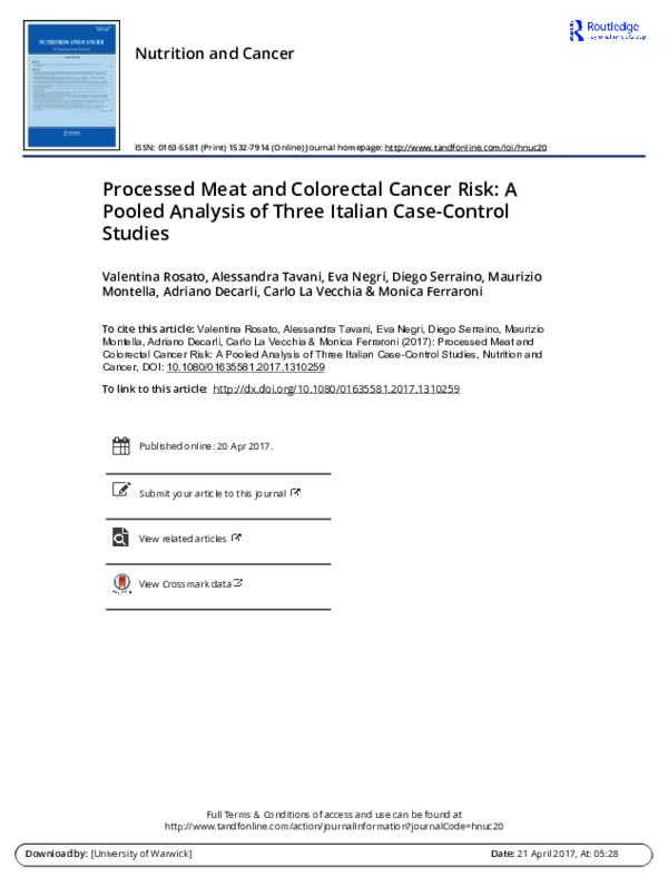 (PDF) Processed Meat and Colorectal Cancer Risk: A Pooled Analysis of ...