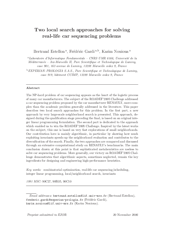 (PDF) Two local search approaches for solving real-life car sequencing problems