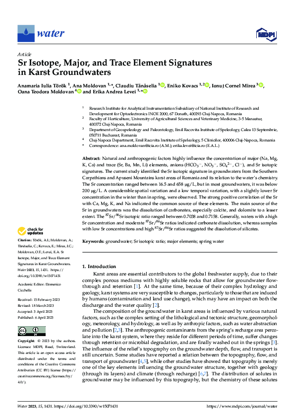 (PDF) Sr Isotope, Major, and Trace Element Signatures in Karst Groundwaters | Anamaria Török ...