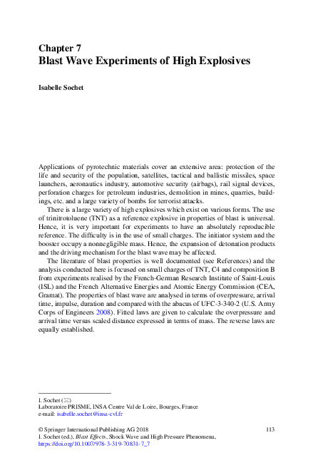 (PDF) Blast Wave Experiments of High Explosives