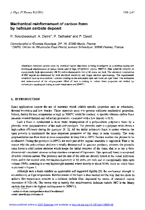 (PDF) Mechanical reinforcement of carbon foam by hafnium carbide deposit