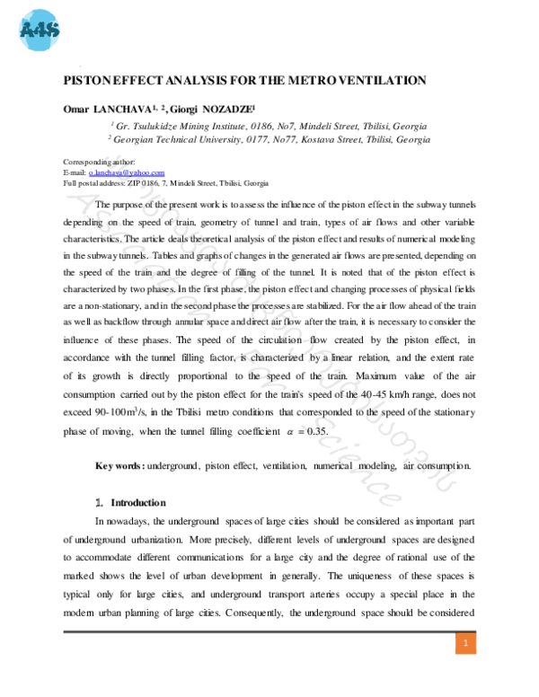 (PDF) Piston Effect Analysis for the Metro Ventilation