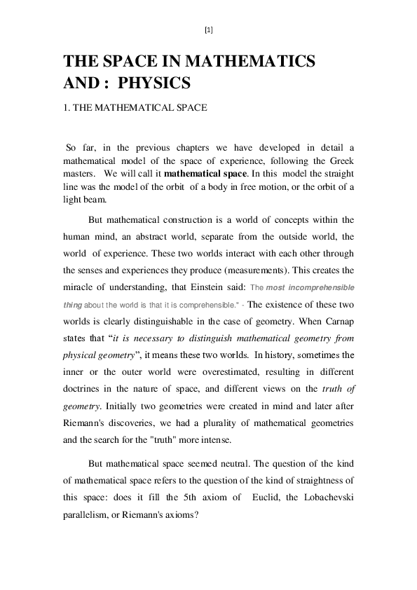 (PDF) THE SPACE IN MATHEMATICS AND PHYSICS