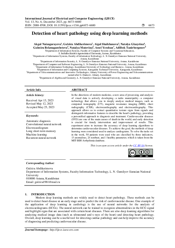 (PDF) Detection of heart pathology using deep learning methods