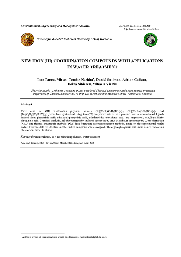 (PDF) New Iron (III) Coordination Compounds with Applications in Water ...