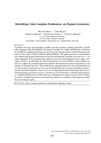(PDF) Identifying Urdu Complex Predication via Bigram Extraction