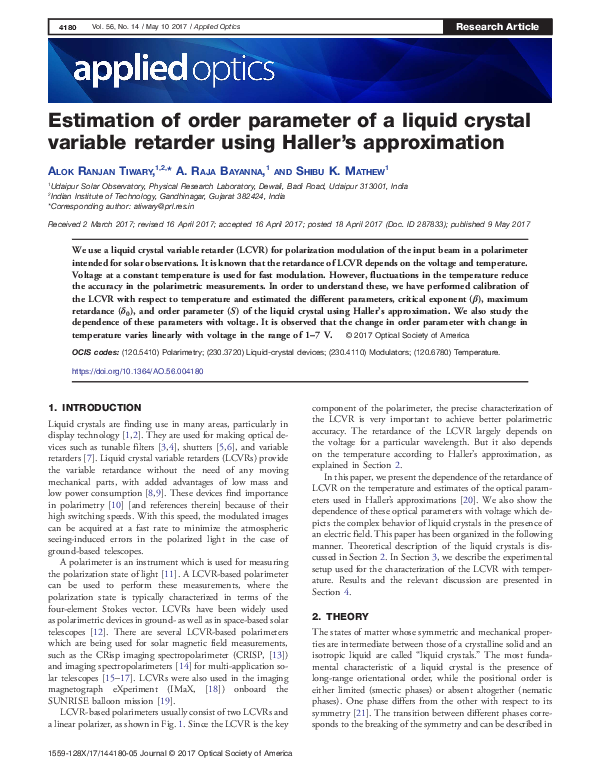 (PDF) Estimation of order parameter of a liquid crystal variable ...