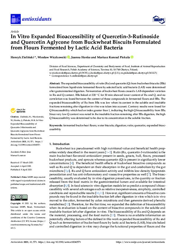 (PDF) In Vitro Expanded Bioaccessibility of Quercetin-3-Rutinoside and ...