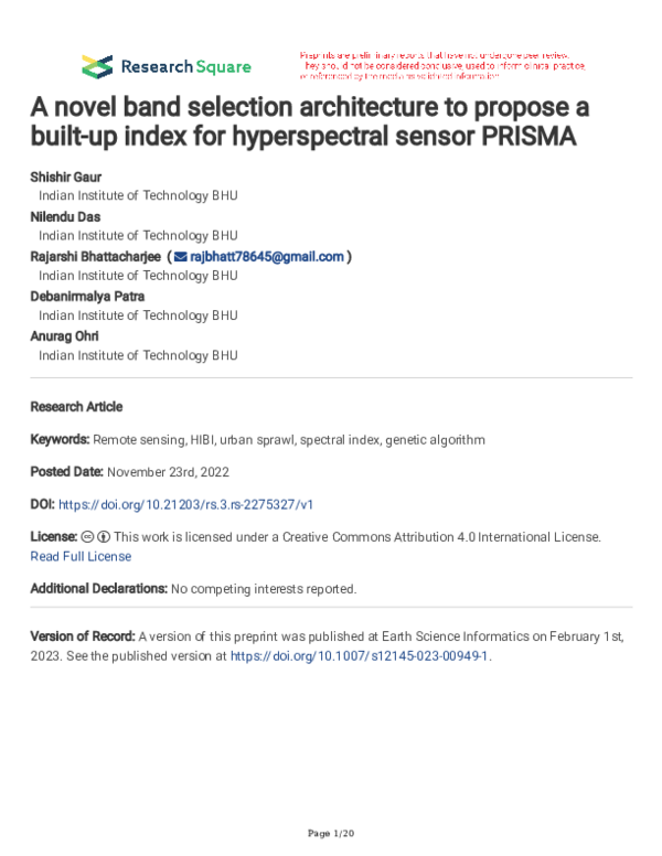 (PDF) A novel band selection architecture to propose a built-up index ...