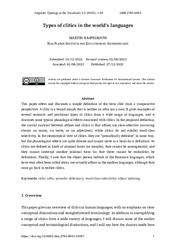 (PDF) Types of clitics in the world's languages