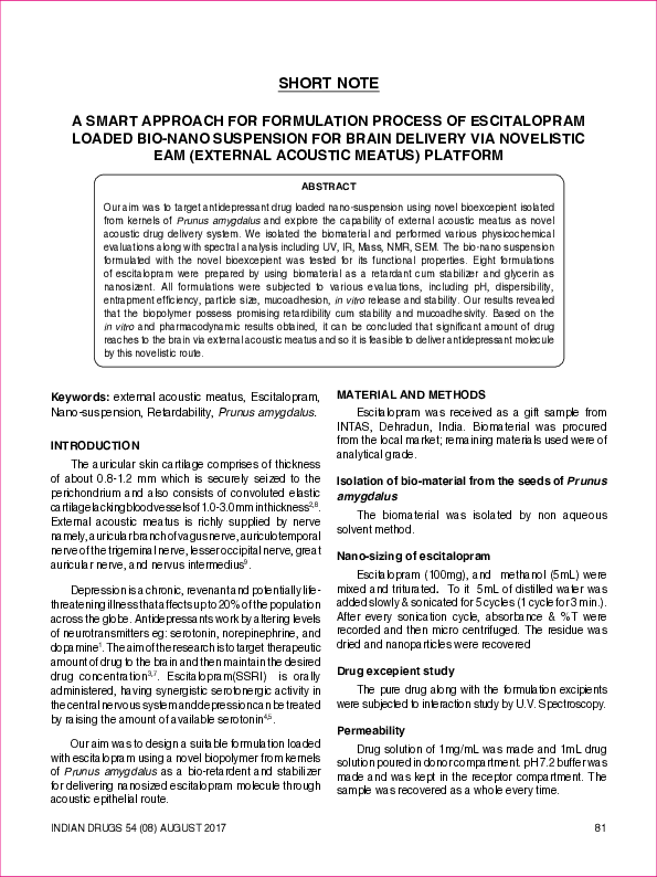 (PDF) A Smart Approach for Formulation Process of Escitalopram Loaded ...