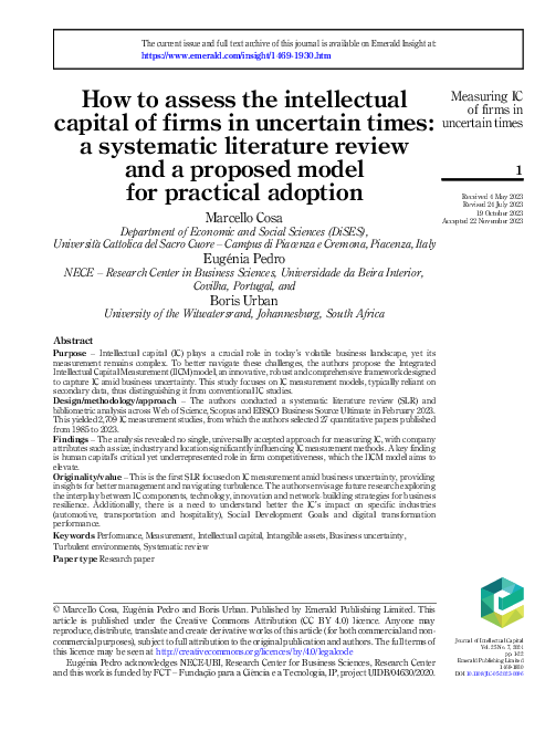(PDF) How to assess the intellectual capital of firms in uncertain times: a systematic ...