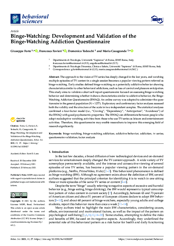(PDF) Binge-Watching: Development and Validation of the Binge-Watching ...