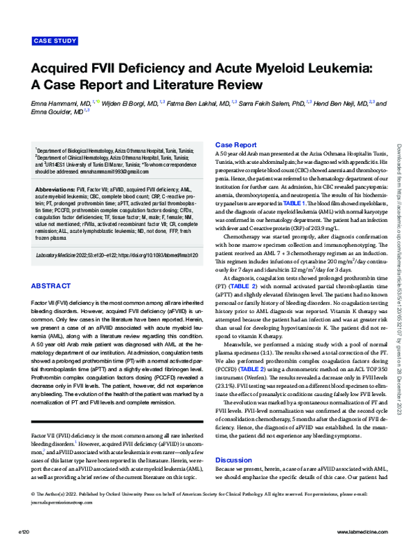 (PDF) Acquired FVII Deficiency and Acute Myeloid Leukemia: A Case ...