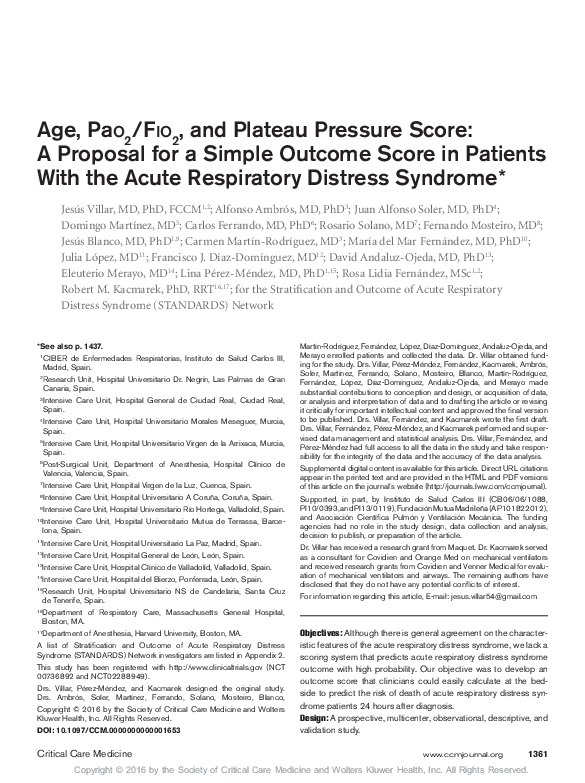 (PDF) Age, PaO2/FIO2, and Plateau Pressure Score: A Proposal for a ...