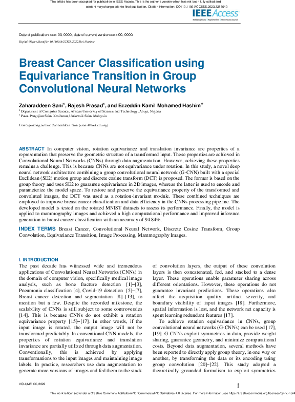 (PDF) Breast Cancer Classification Using Equivariance Transition in Group Convolutional Neural ...
